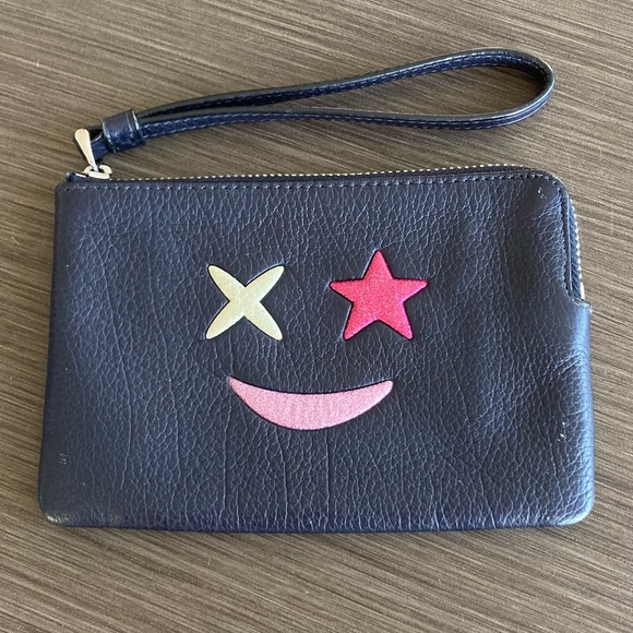 Coach | Bags | Coach Cheeky Smiley Face Leather Wristlet Black Pink ...
